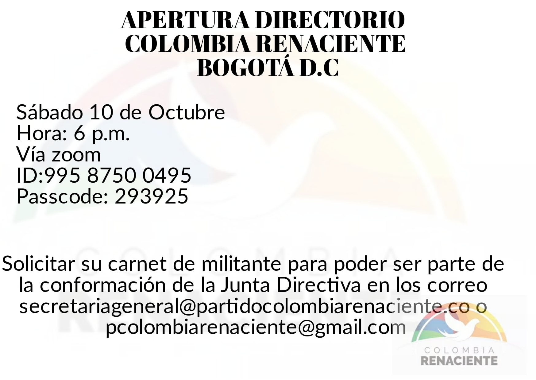 apertura directorio Colombia Renaciente Bogotá D.C | Partido Colombia ...